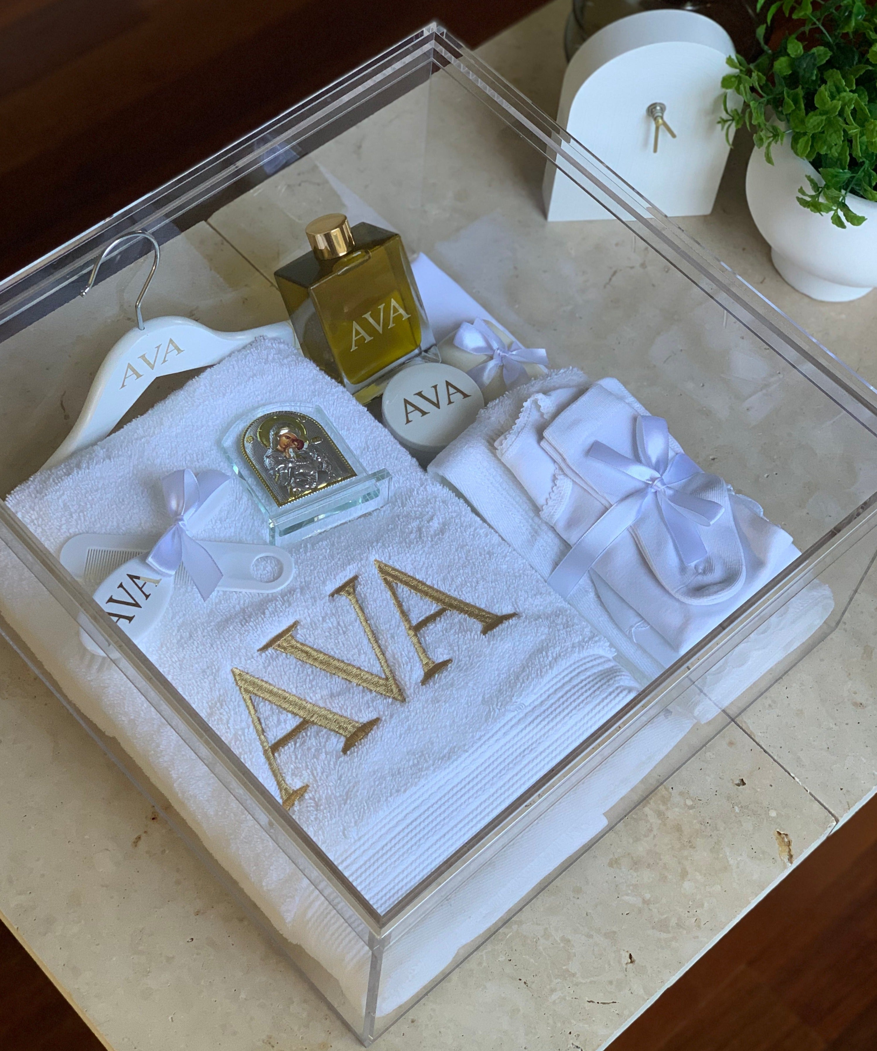 Clear Square Acrylic Christening Box – All Things Christenings
