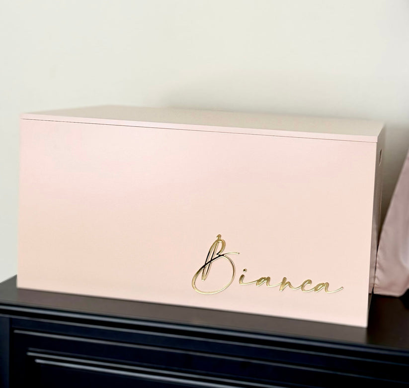 Blush Pink Wooden Christening Box - Personalised Storage Toy Box – All ...